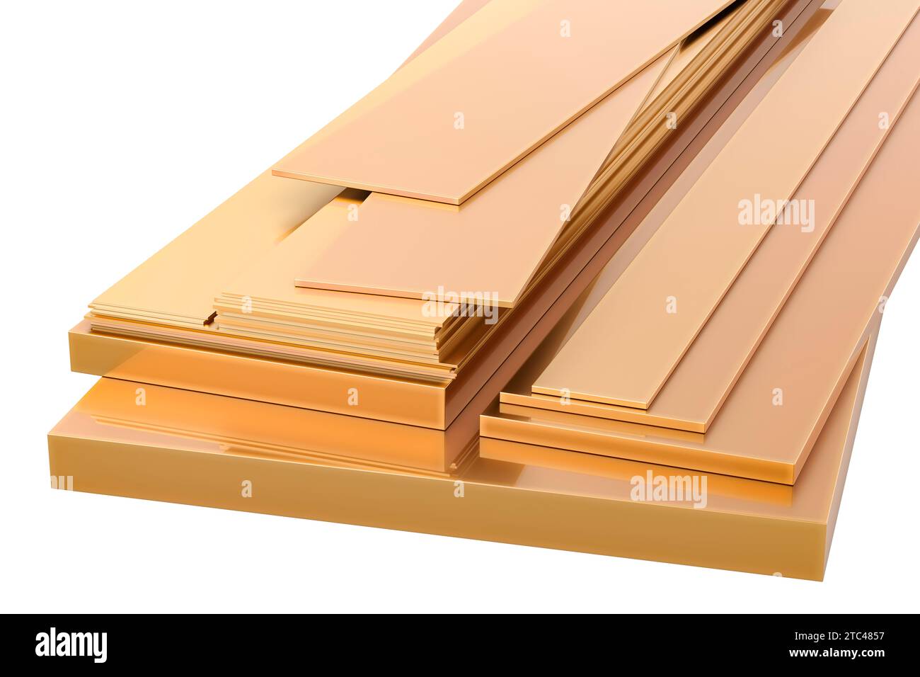 Copper Sheets, Rolled Metal Products. 3D rendering isolated on white ...