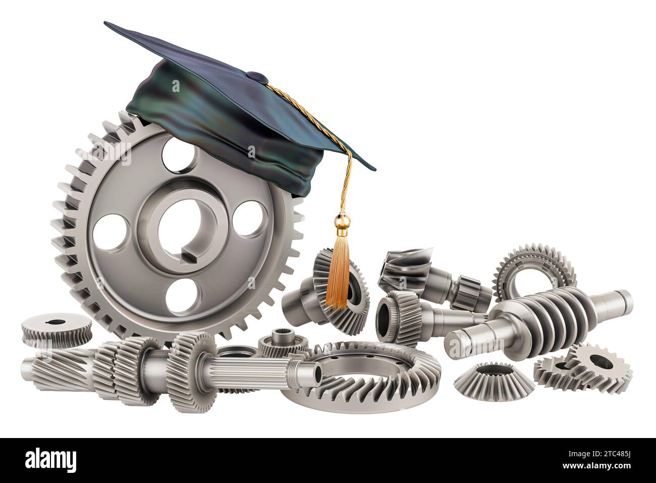 Gearwheels and cogwheels with education hat. Engineering Education ...