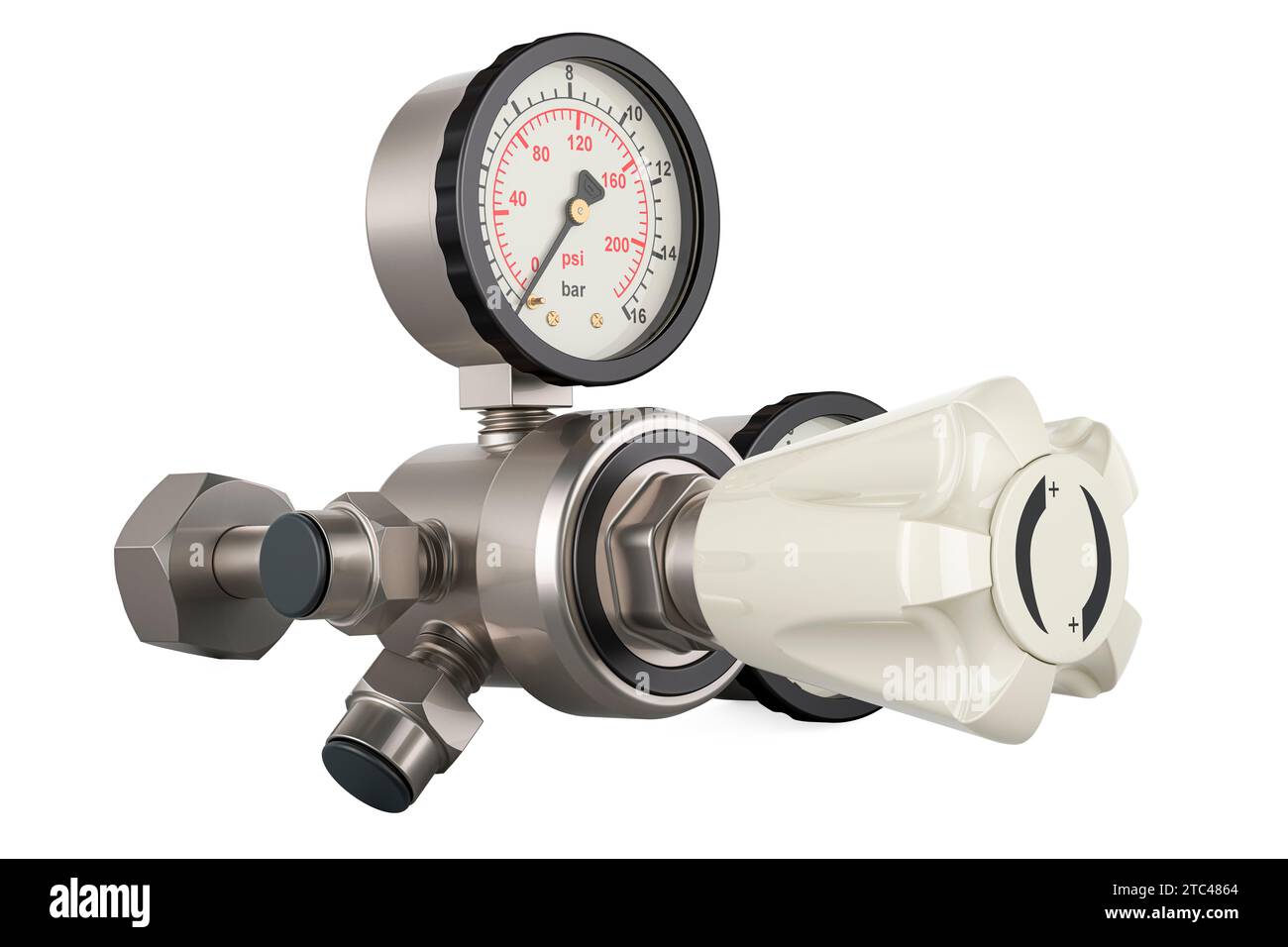 Pressure regulator with reducing valve, 3D rendering isolated on white ...