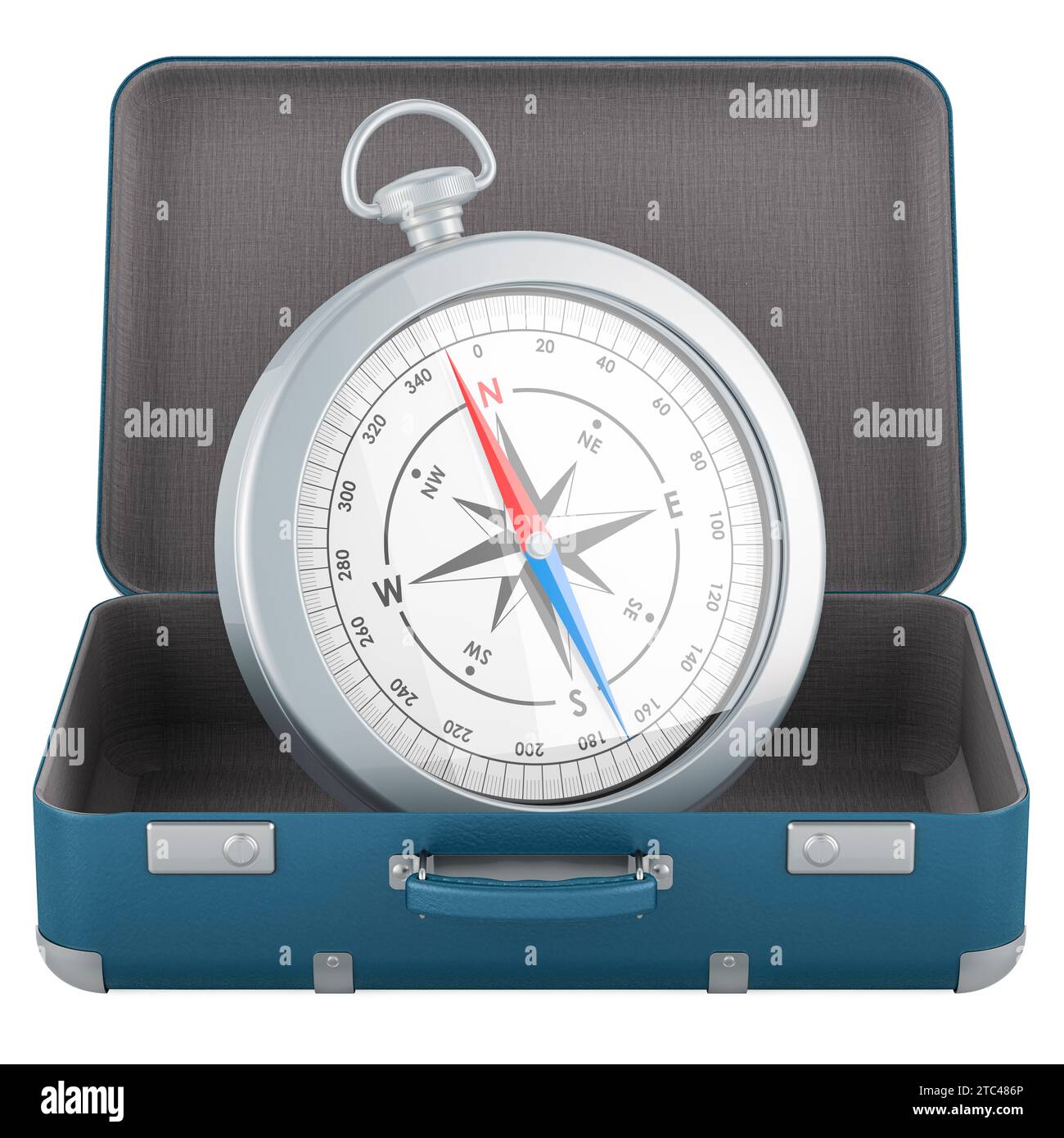 Suitcase with compass, travel concept. 3D rendering isolated on white ...