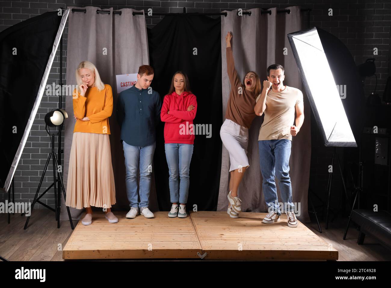 Actors casting on stage in audition room Stock Photo - Alamy