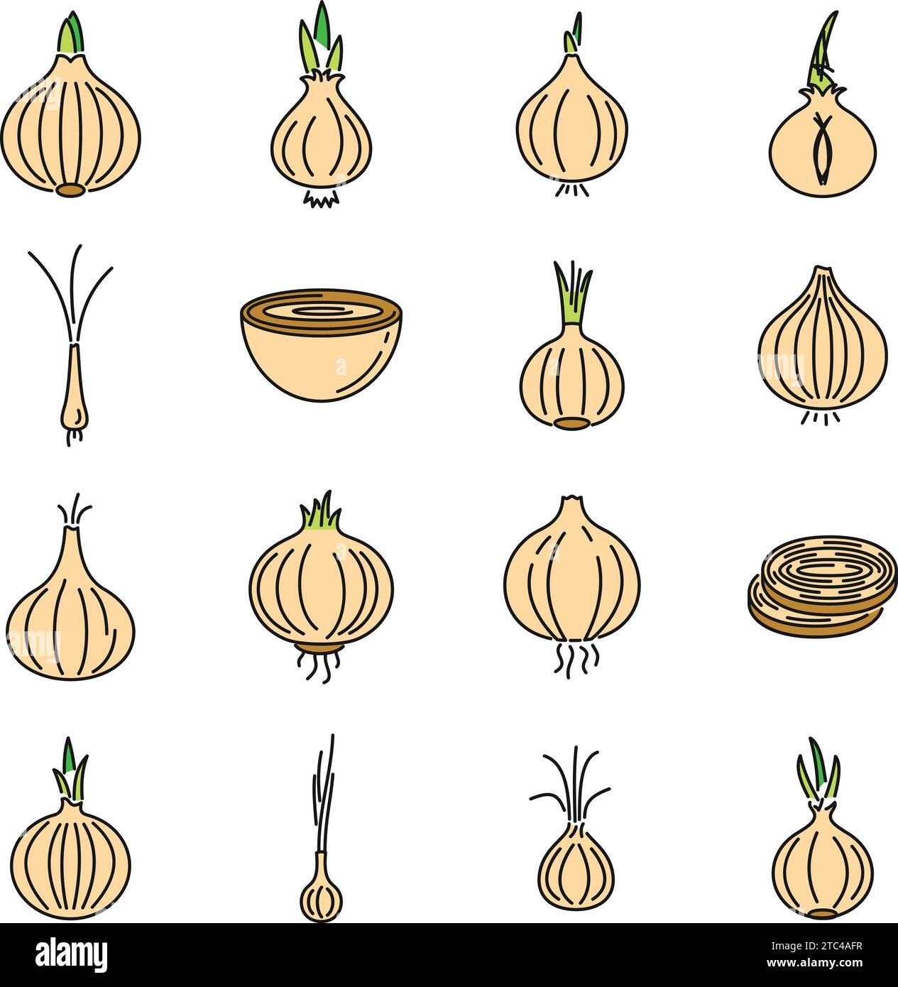 Food onion icons set. Outline set of food onion vector icons thin line ...
