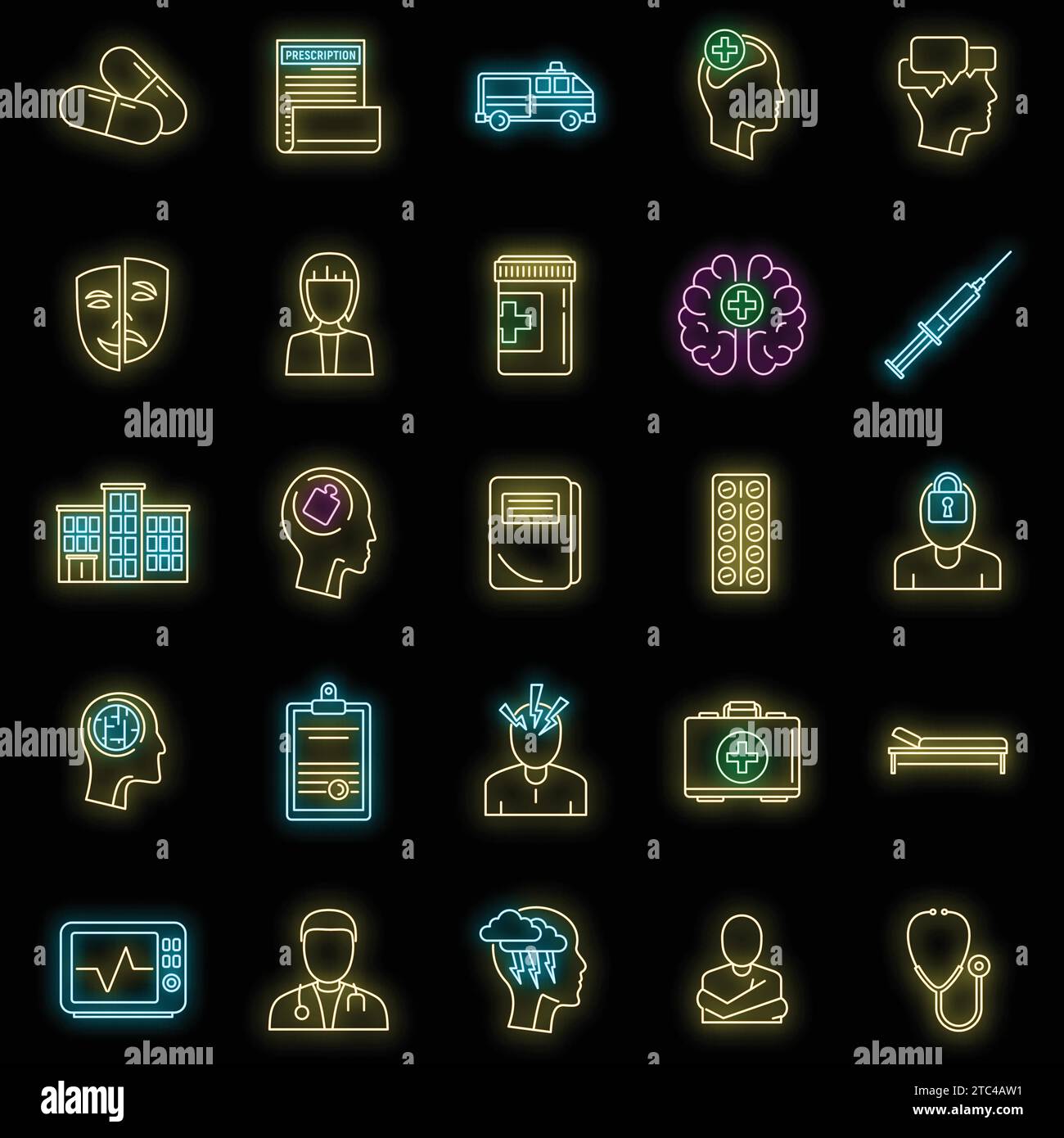 Brain mental hospital icons set. Outline set of brain mental hospital ...