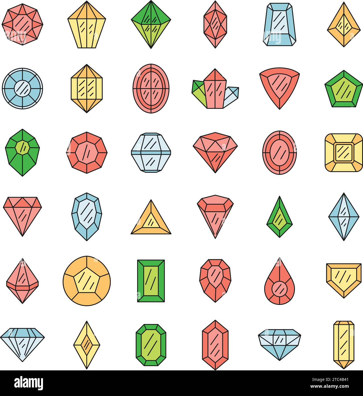 Gemstone icons set. Outline set of gemstone vector icons thin line ...