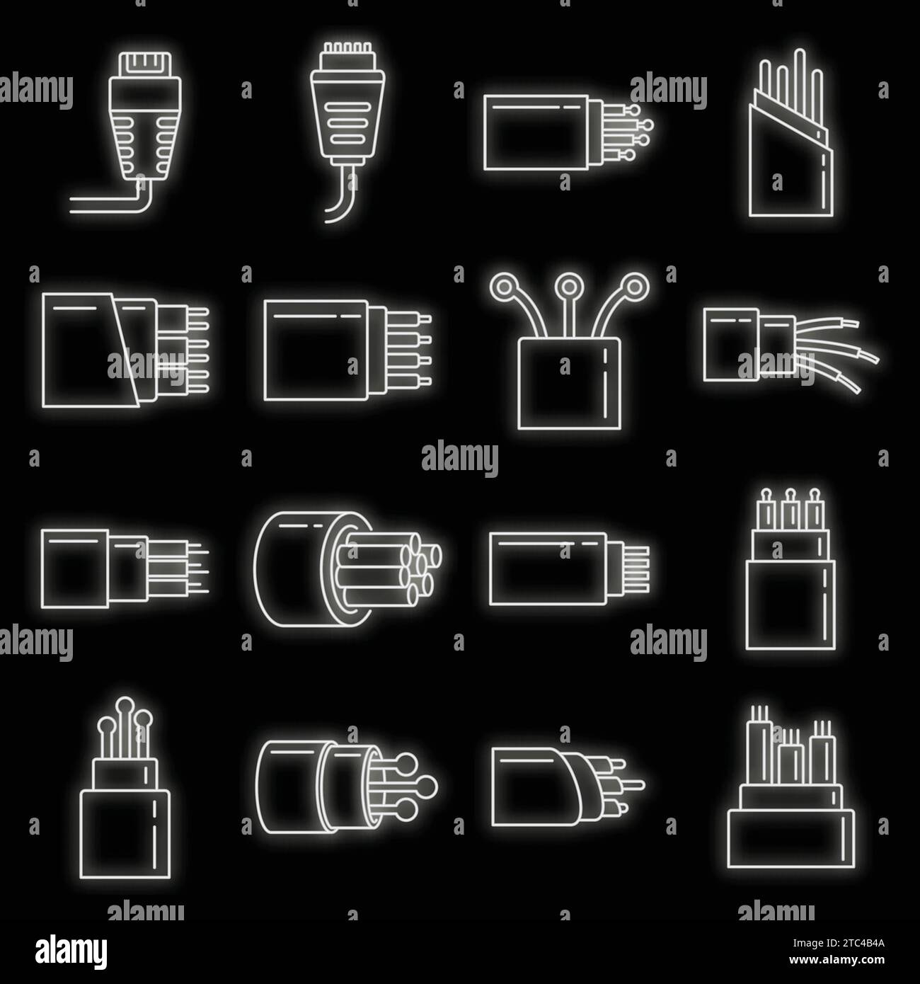 Modern optical fiber icons set. Outline set of modern optical fiber ...
