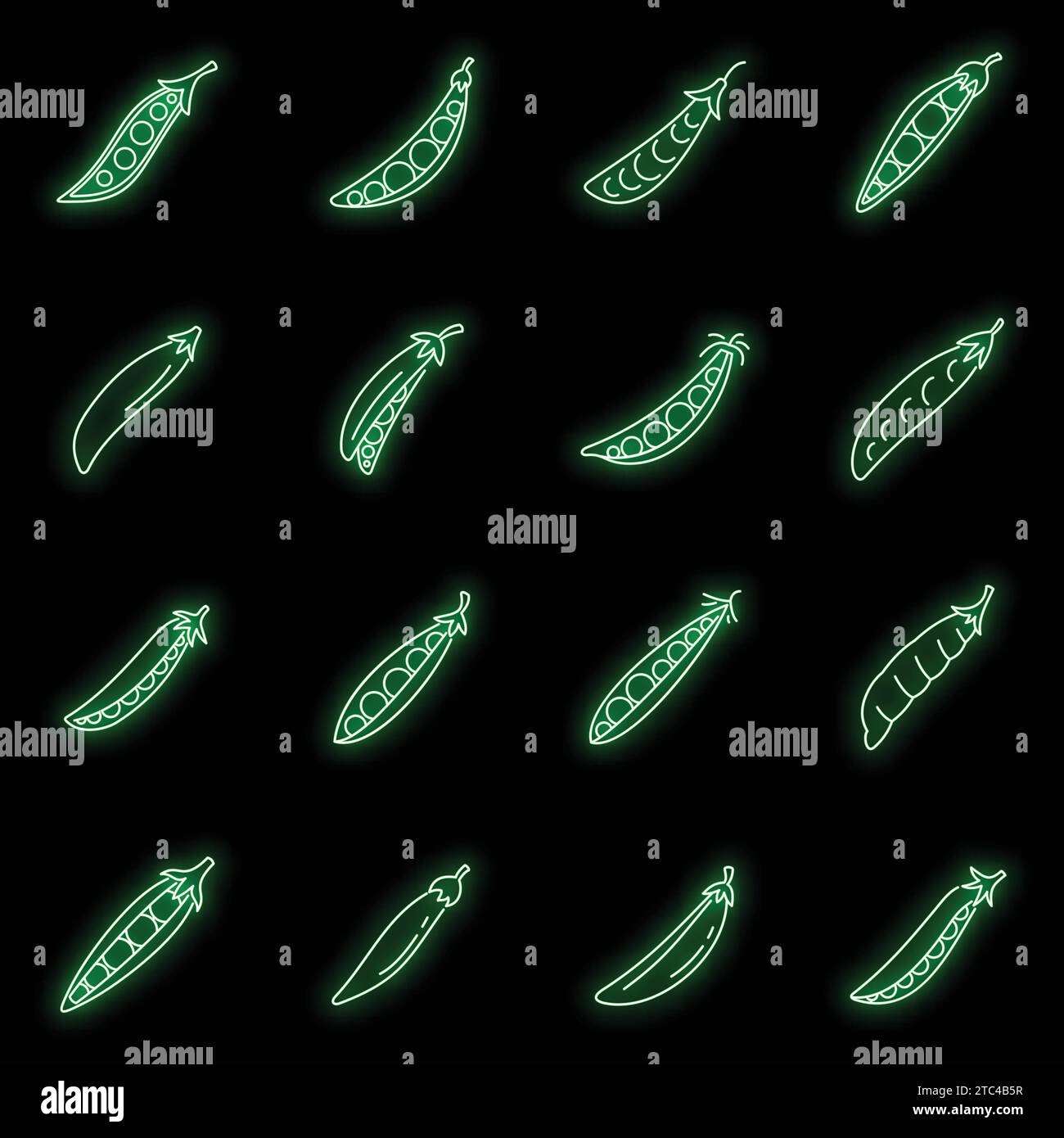 Peas bean icons set. Outline set of peas bean vector icons neon color ...