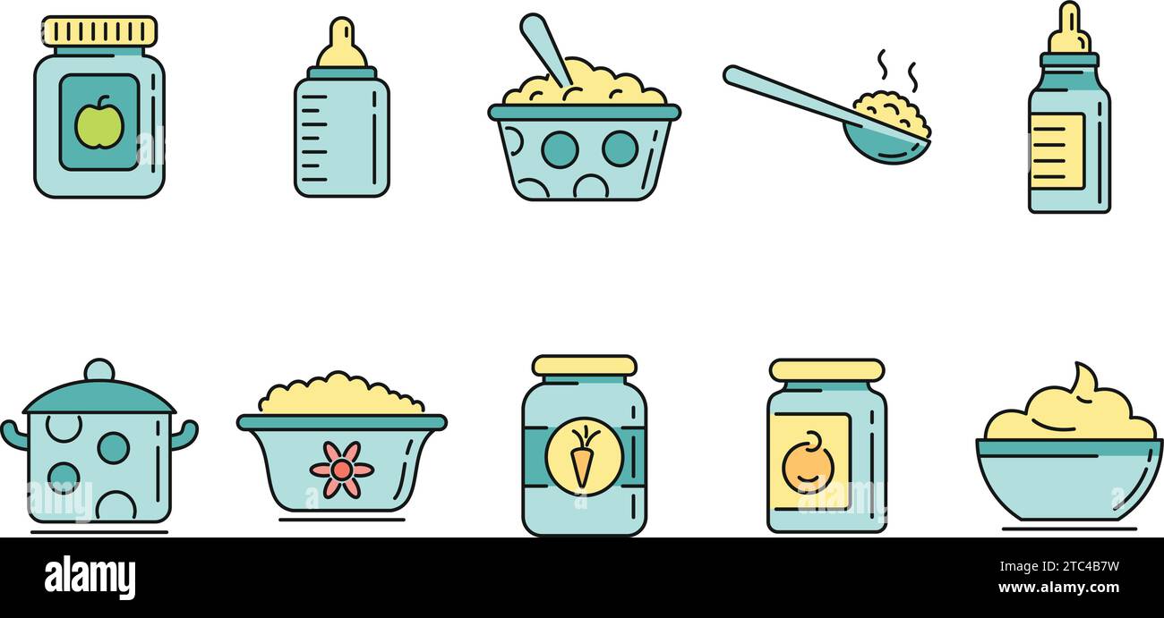 Baby kitchen icons set. Outline set of baby kitchen vector icons thin ...