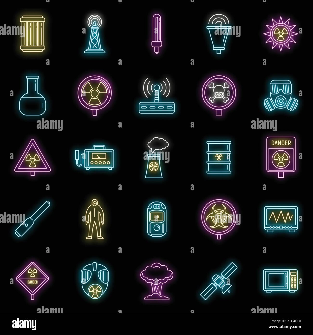Toxic radiation icons set. Outline set of toxic radiation vector icons ...