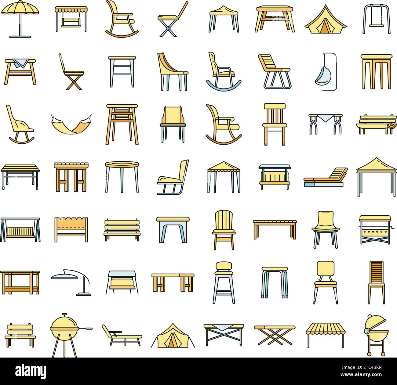 Outdoor garden furniture icons set. Outline set of outdoor garden ...