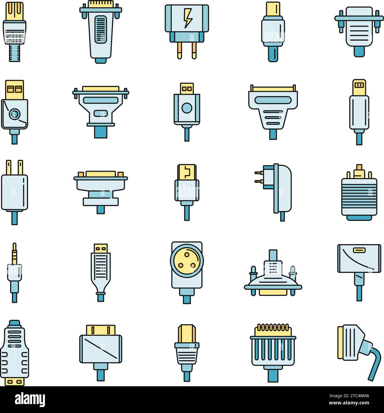 Adapter connector icons set. Outline set of adapter connector vector ...