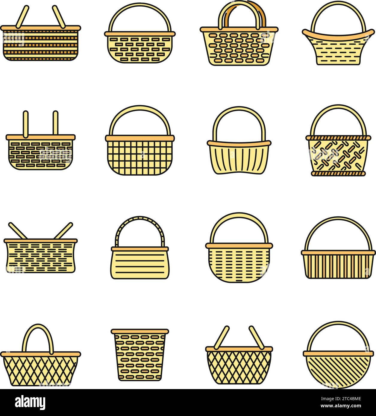 Picnic wicker icons set. Outline set of picnic wicker vector icons thin ...