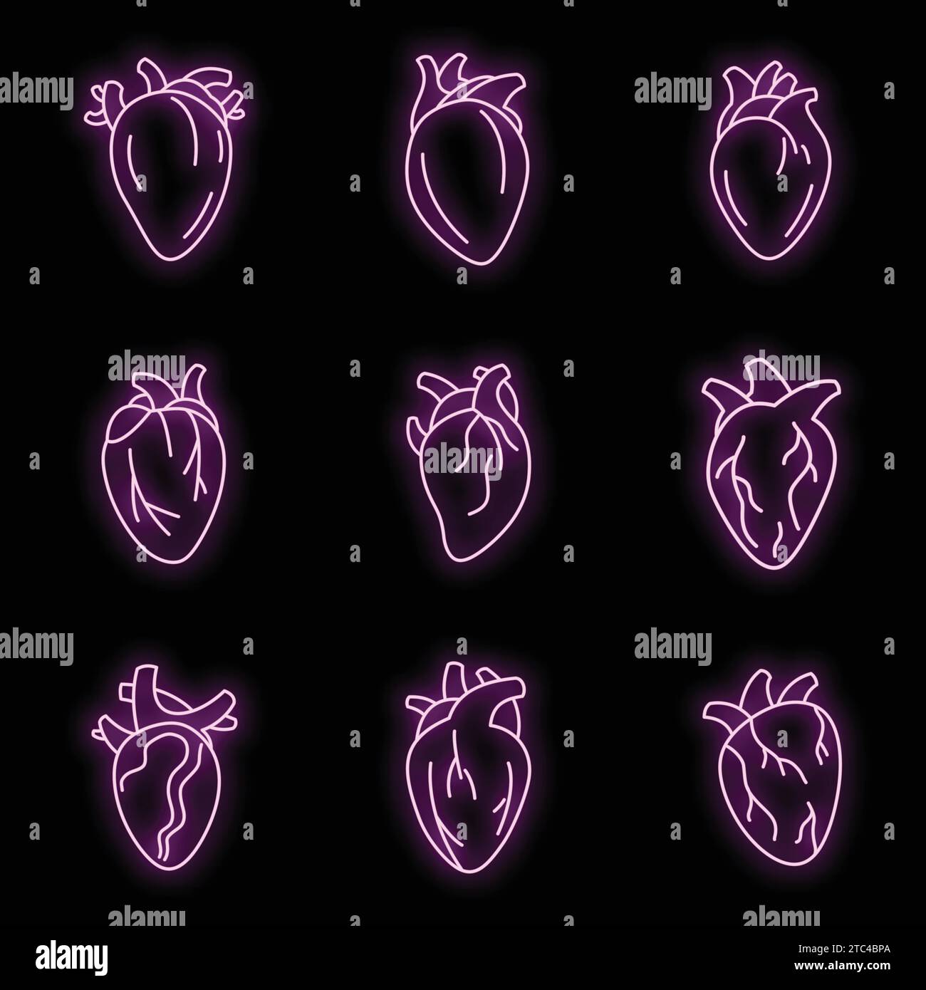 Biology human heart icons set. Outline set of biology human heart ...