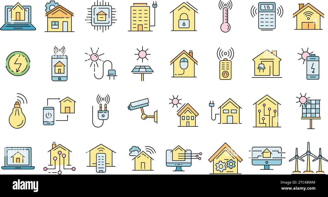 Autonomous house icons set. Outline set of autonomous house vector ...