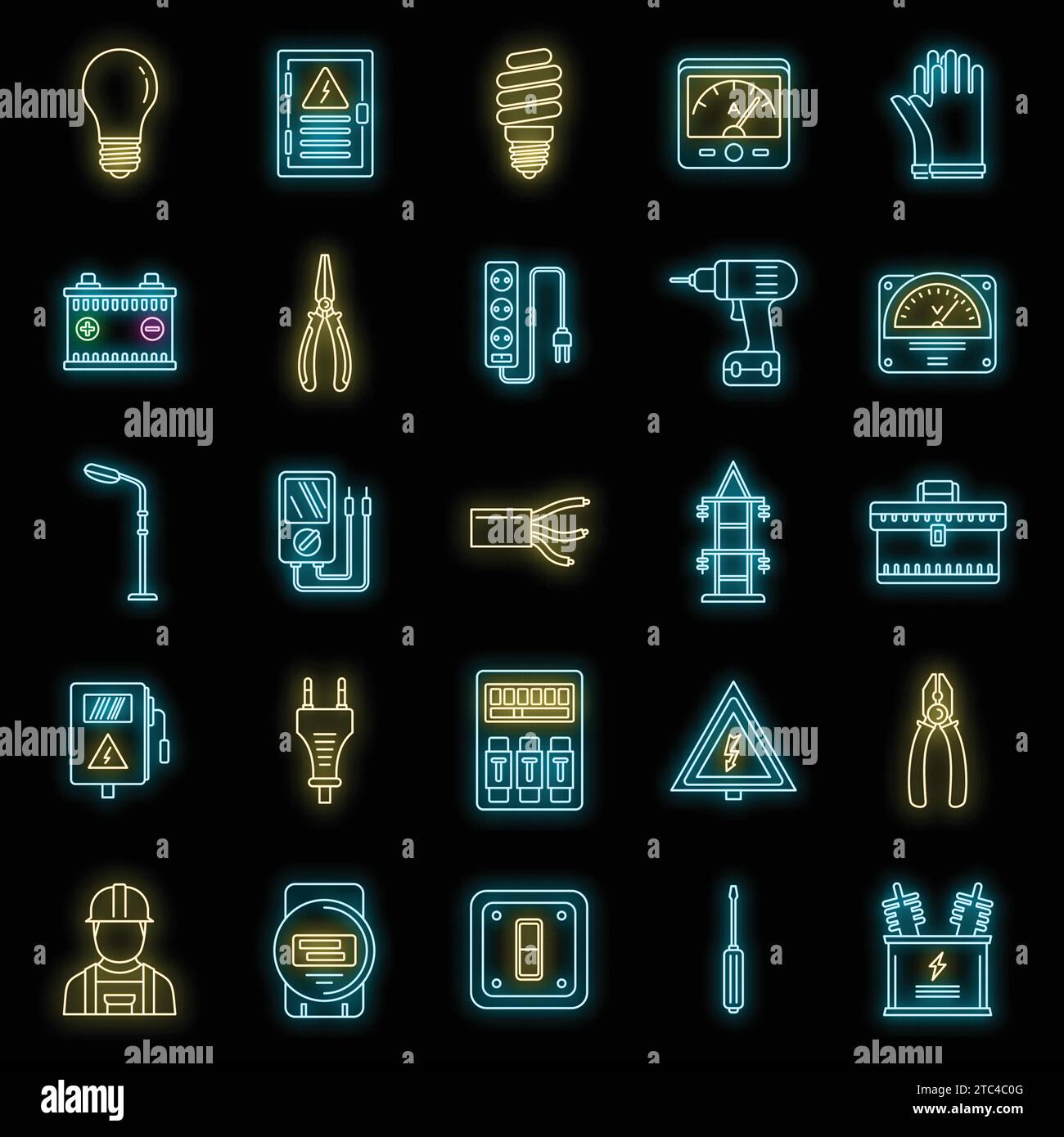 Safety electrician service icons set. Outline set of safety electrician ...