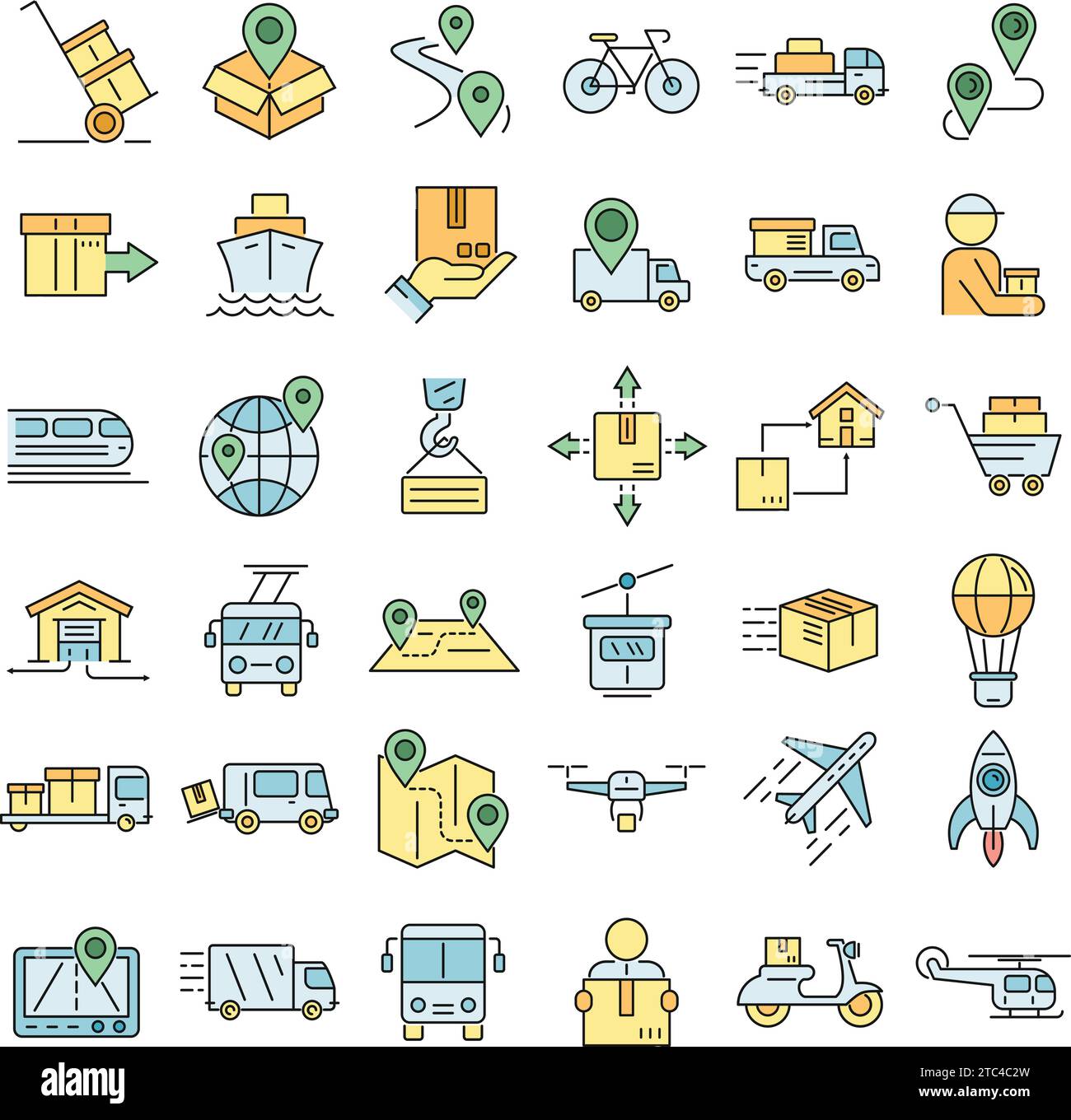 Relocation Icons Set Outline Set Of Relocation Vector Icons Thin Line Color Flat On White Stock