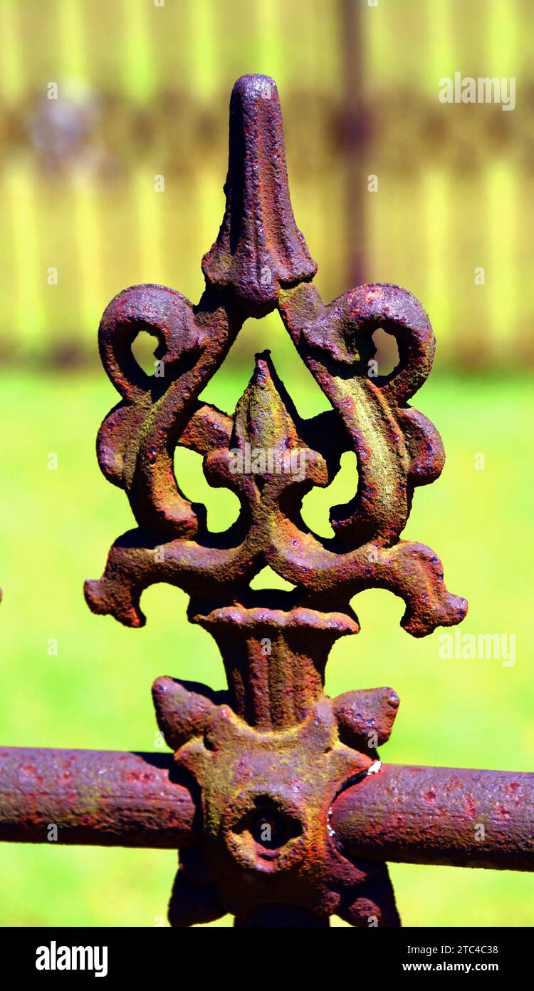 Closeup image shows a rustic and rusting, vintage iron fence post Stock ...