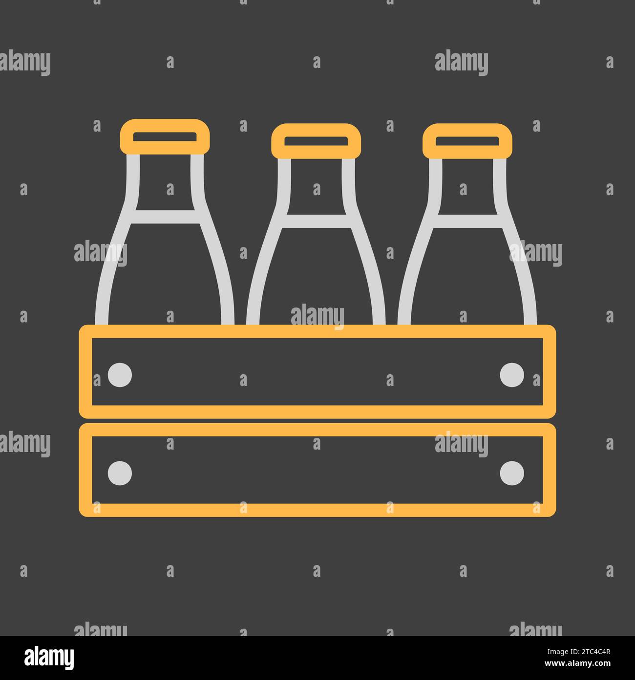 Milk wooden box. Milk bottles crate vector on dark background icon ...