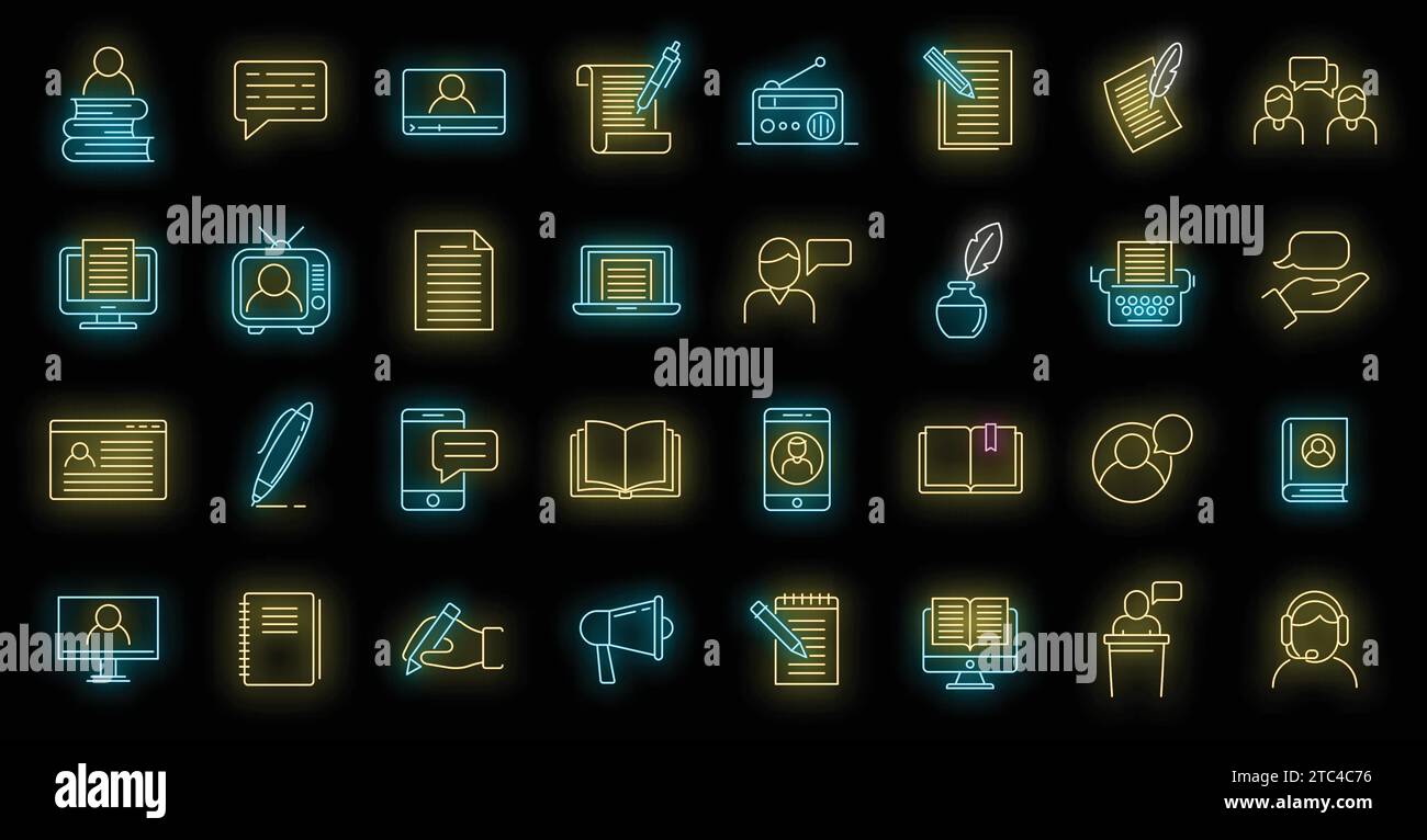 Storyteller icons set. Outline set of storyteller vector icons neon ...