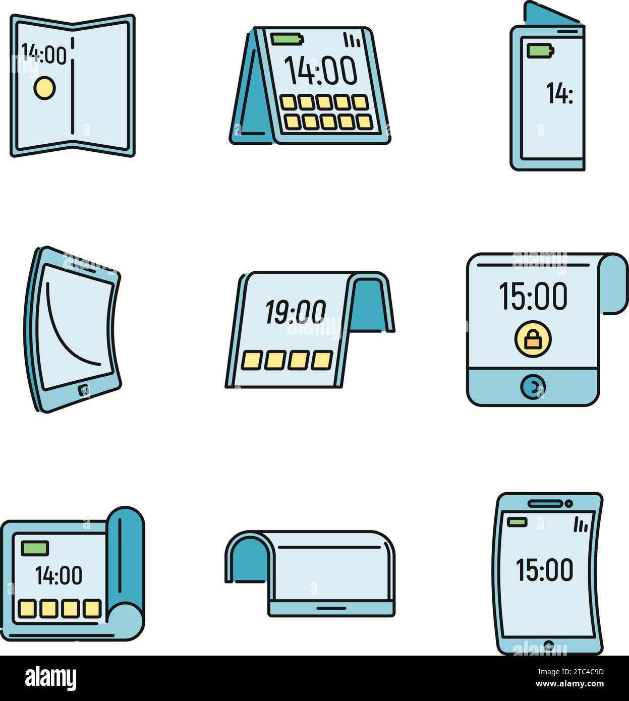 Modern flexible display icons set. Outline set of modern flexible ...