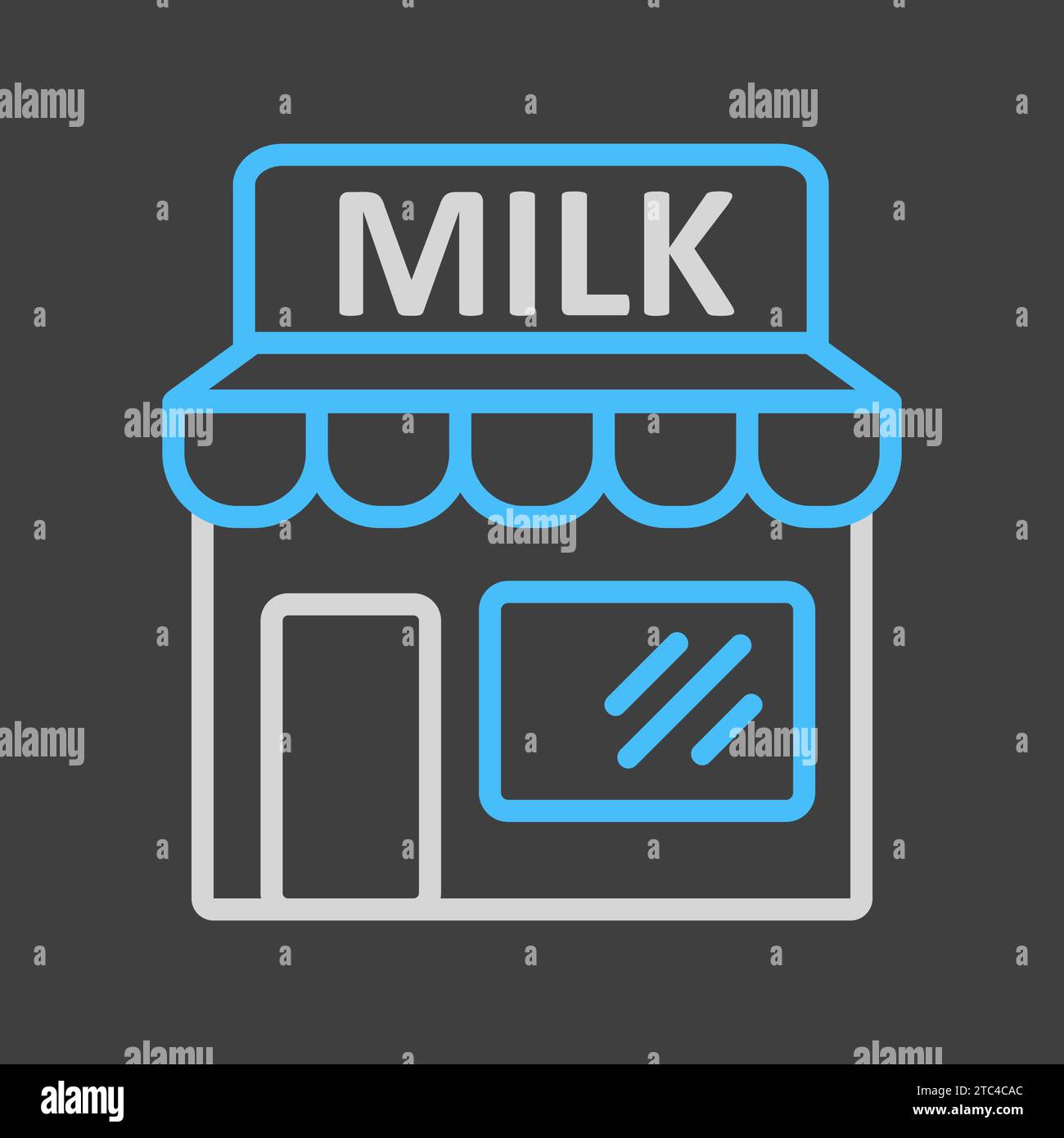 Dairy store facade vector on dark background icon. Dairy product sign ...