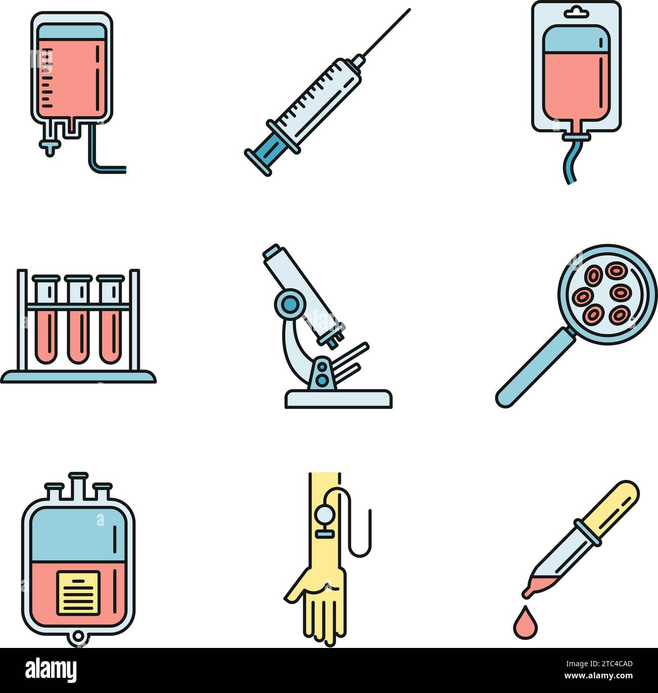 Blood transfusion donation icons set. Outline set of blood transfusion ...