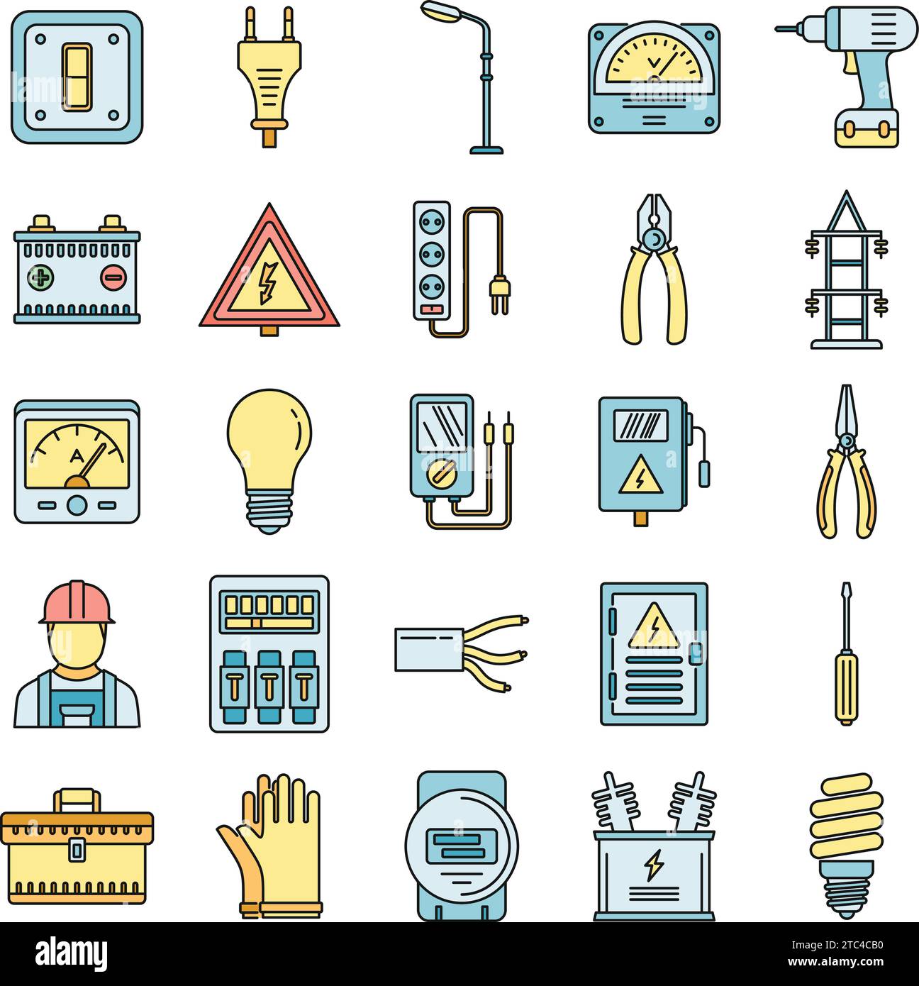 Safety electrician service icons set. Outline set of safety electrician ...