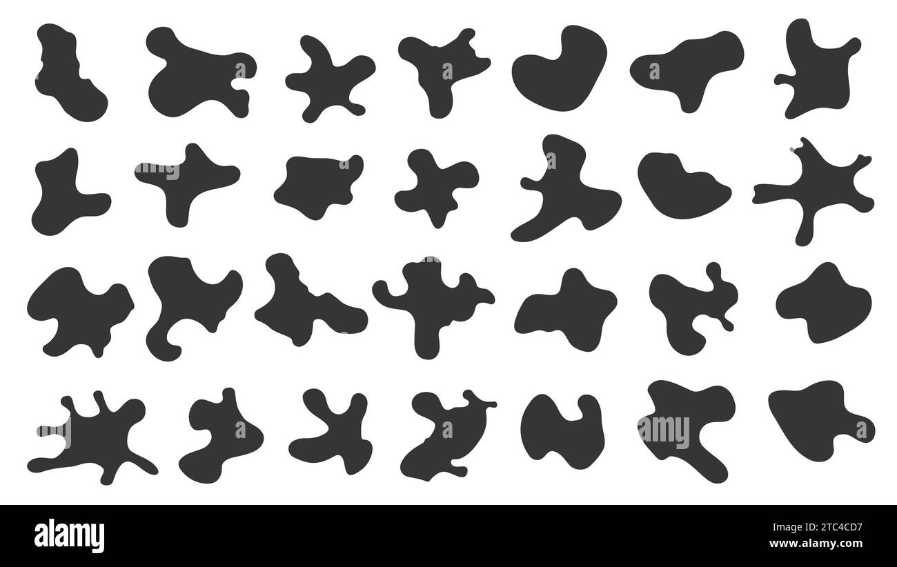 Set of different blob, blotch shapes. Black liquid stains are isolated on white background Stock ...