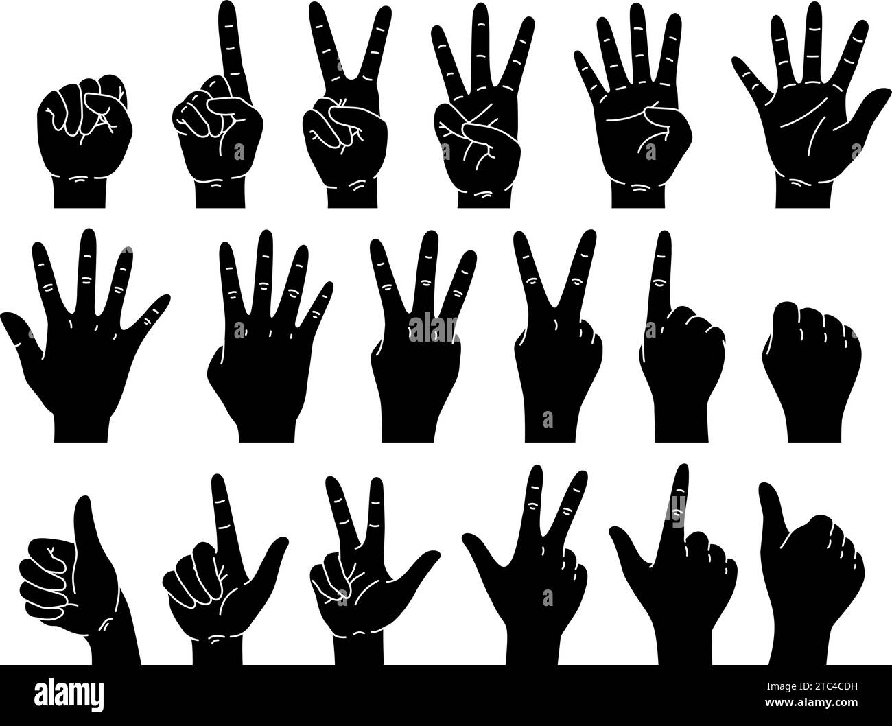 Black flat hands silhouettes counting. Keeping score with gestures ...
