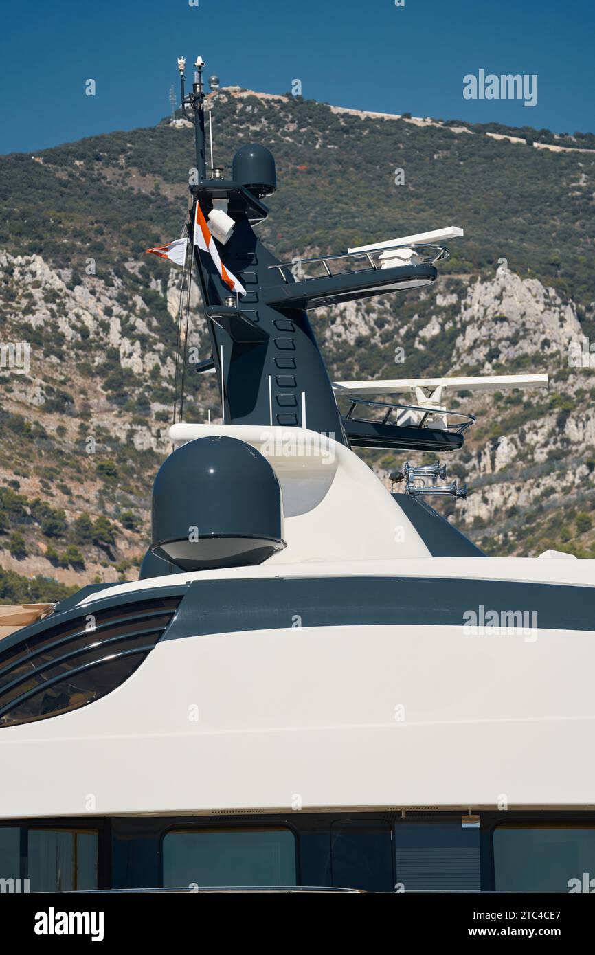 top of huge boat on the largest fair exhibition in the world yacht show ...