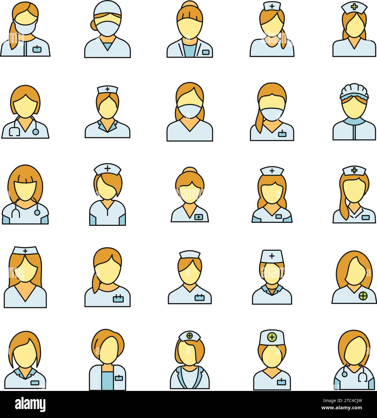 Hospital nurse icons set. Outline set of hospital nurse vector icons ...