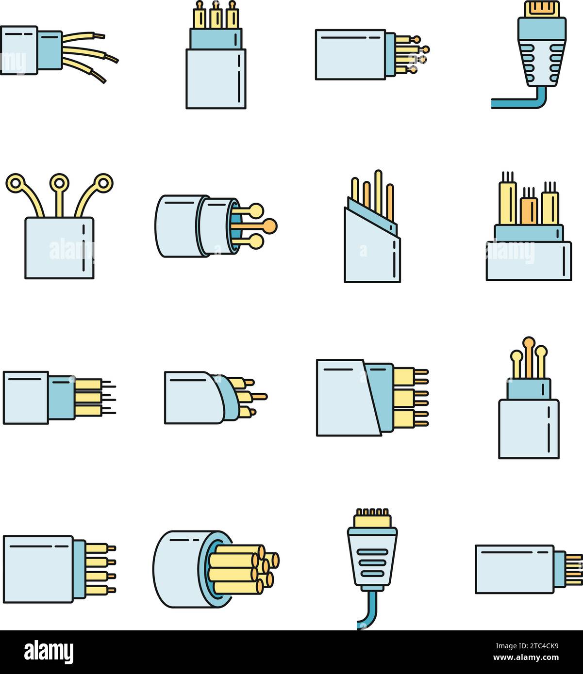 Modern optical fiber icons set. Outline set of modern optical fiber ...