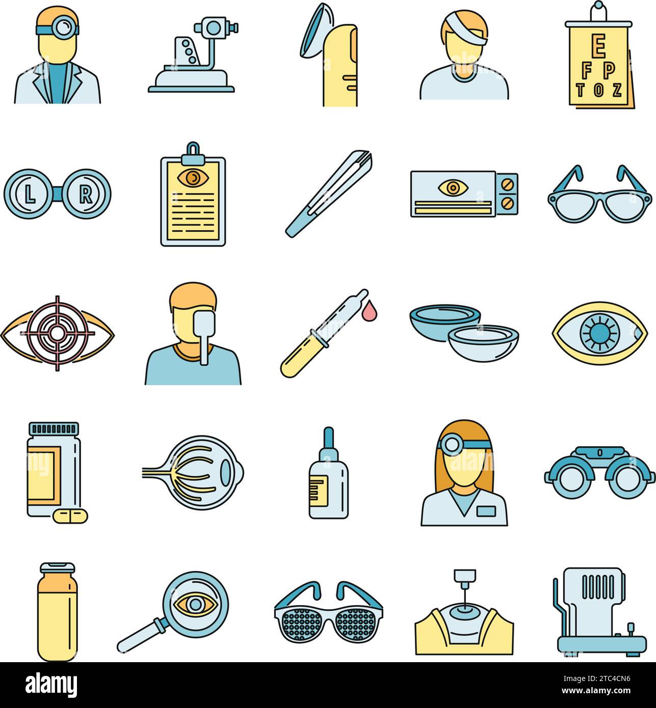 Medical eye examination icons set. Outline set of medical eye ...