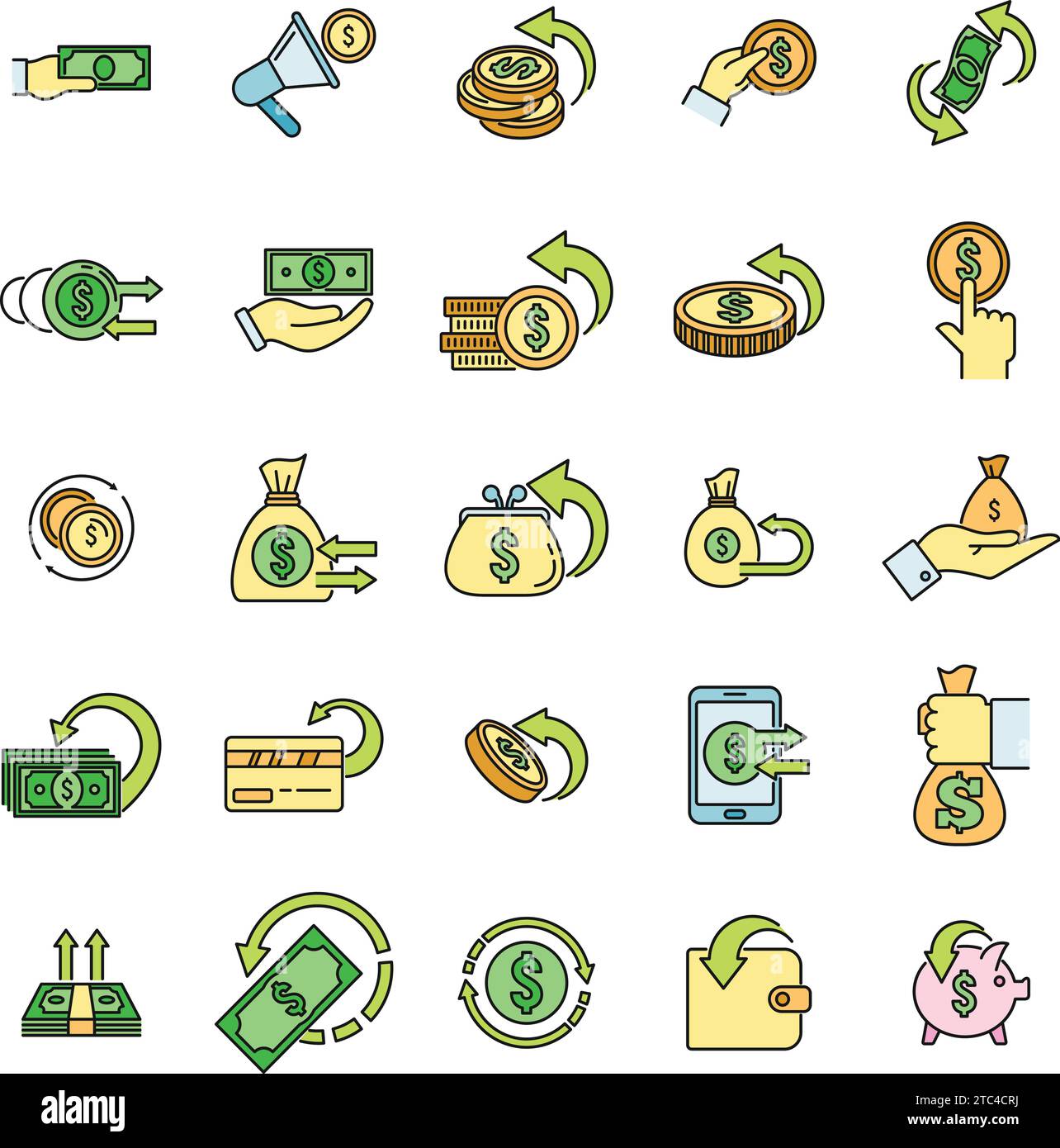 Cash back refund icons set. Outline set of cash back refund vector ...