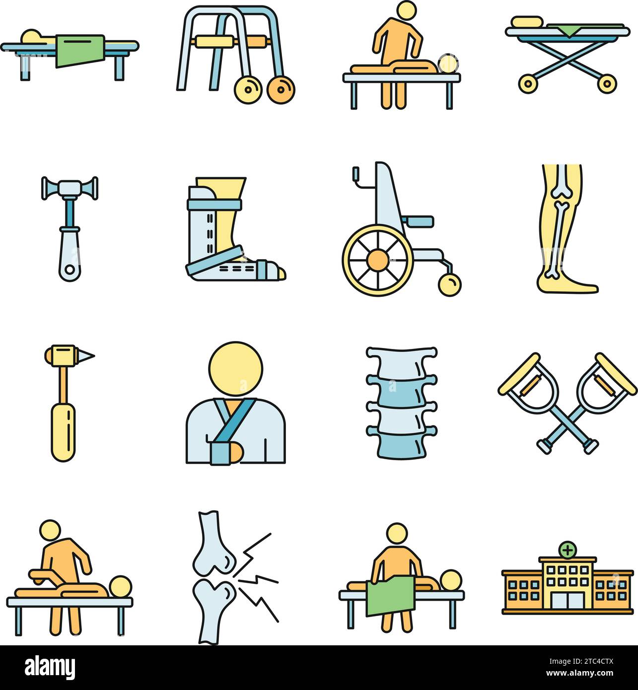 Medical chiropractor icons set. Outline set of medical chiropractor vector icons thin line color ...