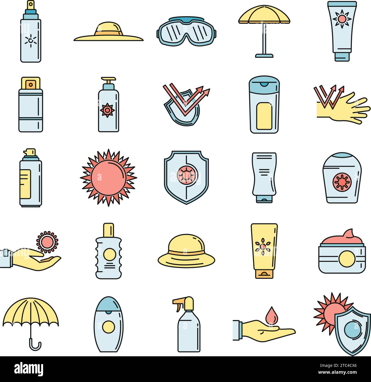 Uv sun protection icons set. Outline set of uv sun protection vector ...
