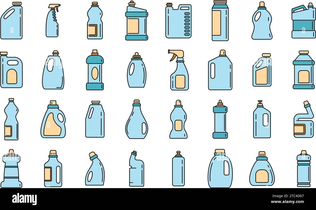 Bleach bottle icons set. Outline set of bleach bottle vector icons thin ...