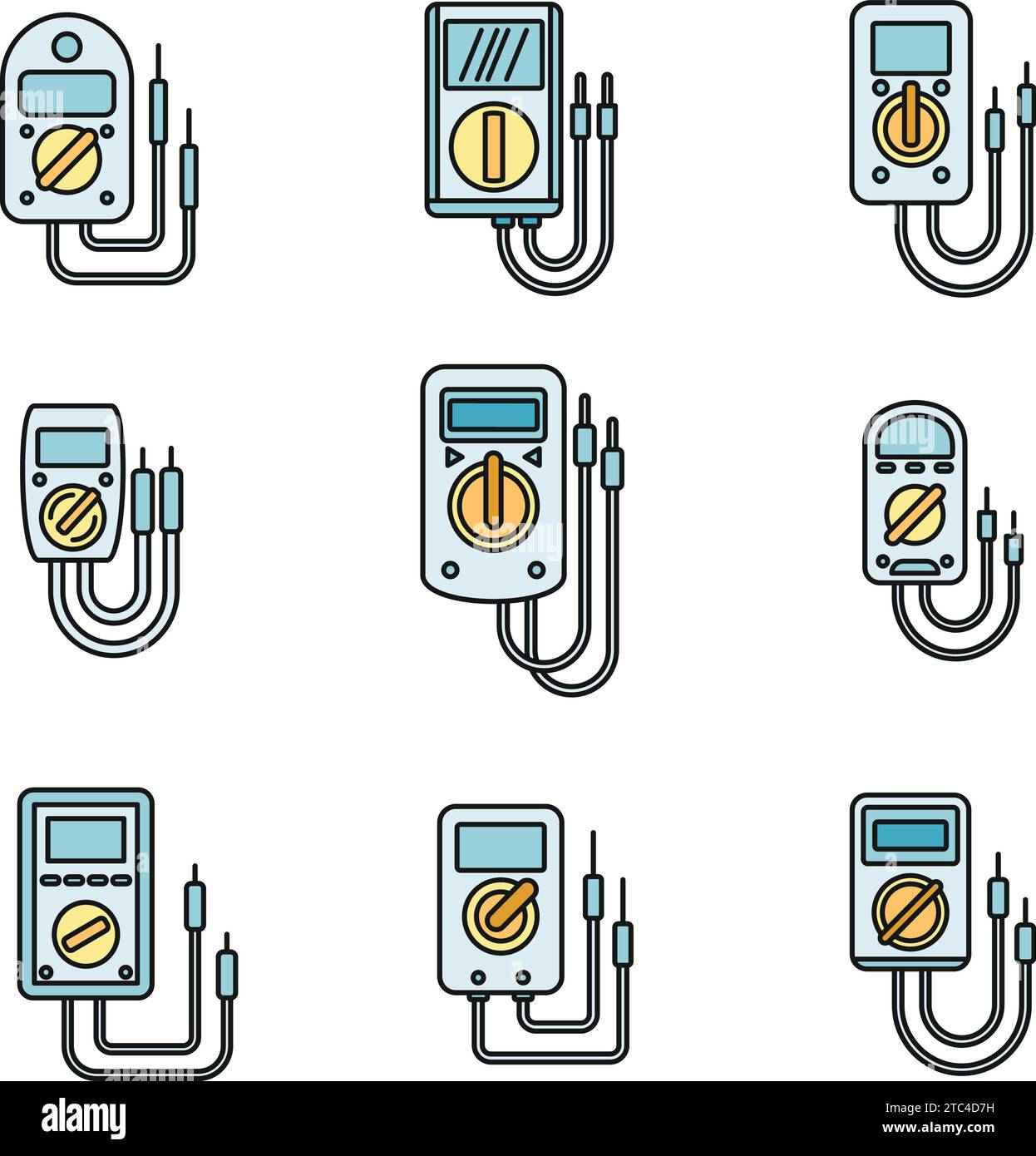 Electric multimeter icons set. Outline set of electric multimeter vector icons thin line color ...