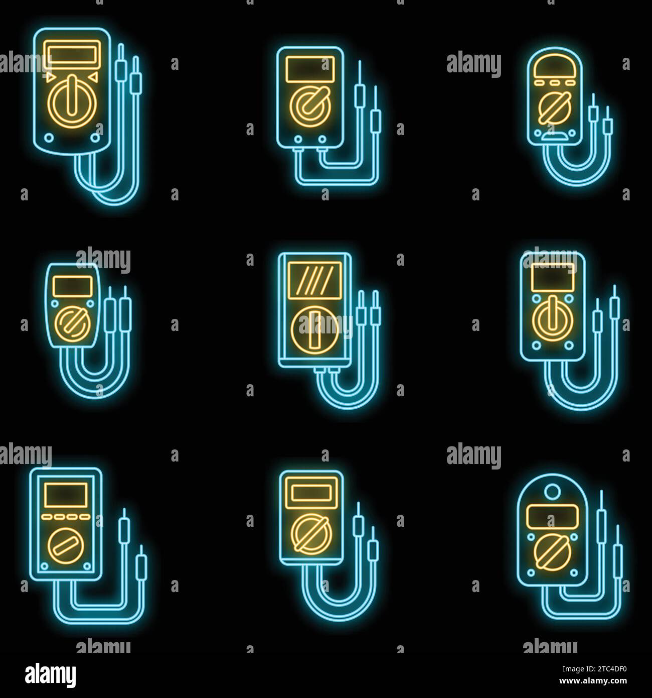 Electric multimeter icons set. Outline set of electric multimeter ...