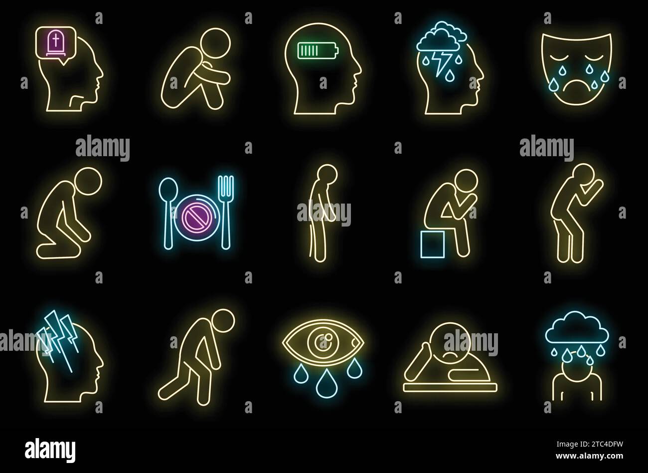 Modern depression icons set. Outline set of modern depression vector ... Modern depression icons set. Outline set of modern depression vector ...