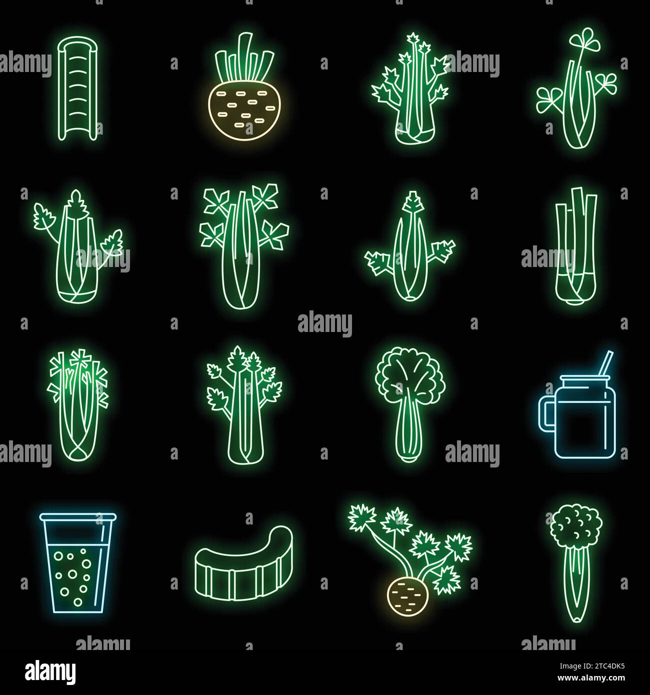Celery salad icons set. Outline set of celery salad vector icons neon ... Celery salad icons set. Outline set of celery salad vector icons neon ...