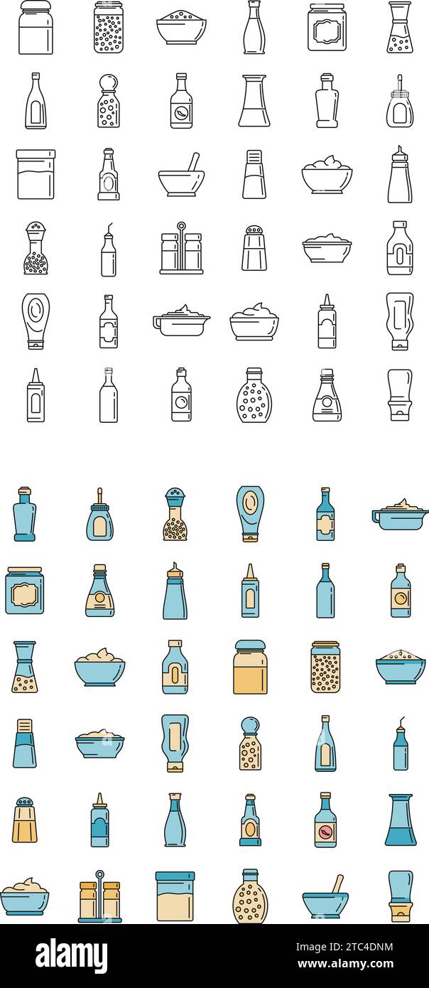 Condiment food icons set. Outline set of condiment food vector icons ...