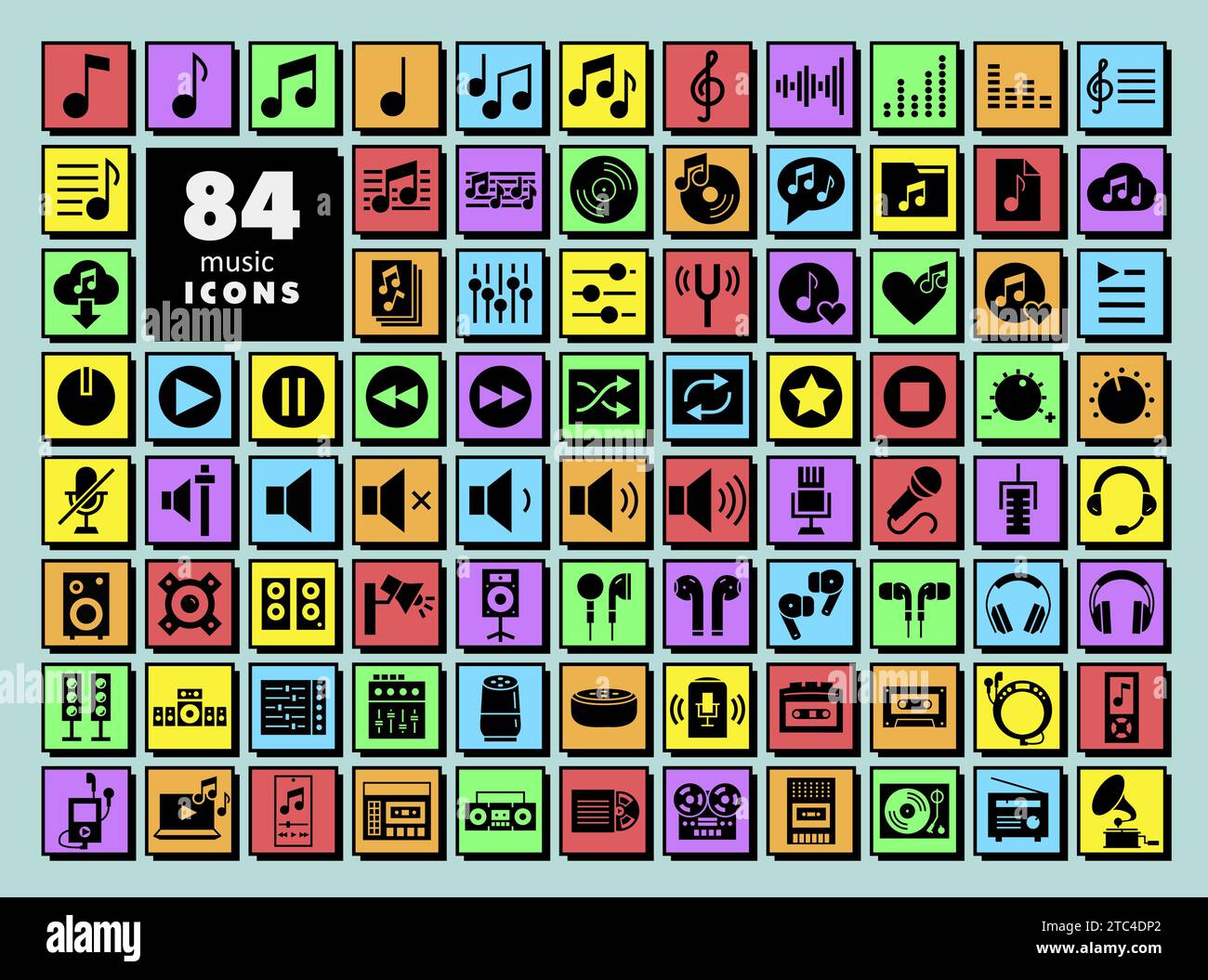 Music vector flat isolated neo-brutalism icon set. Graph symbol for ...
