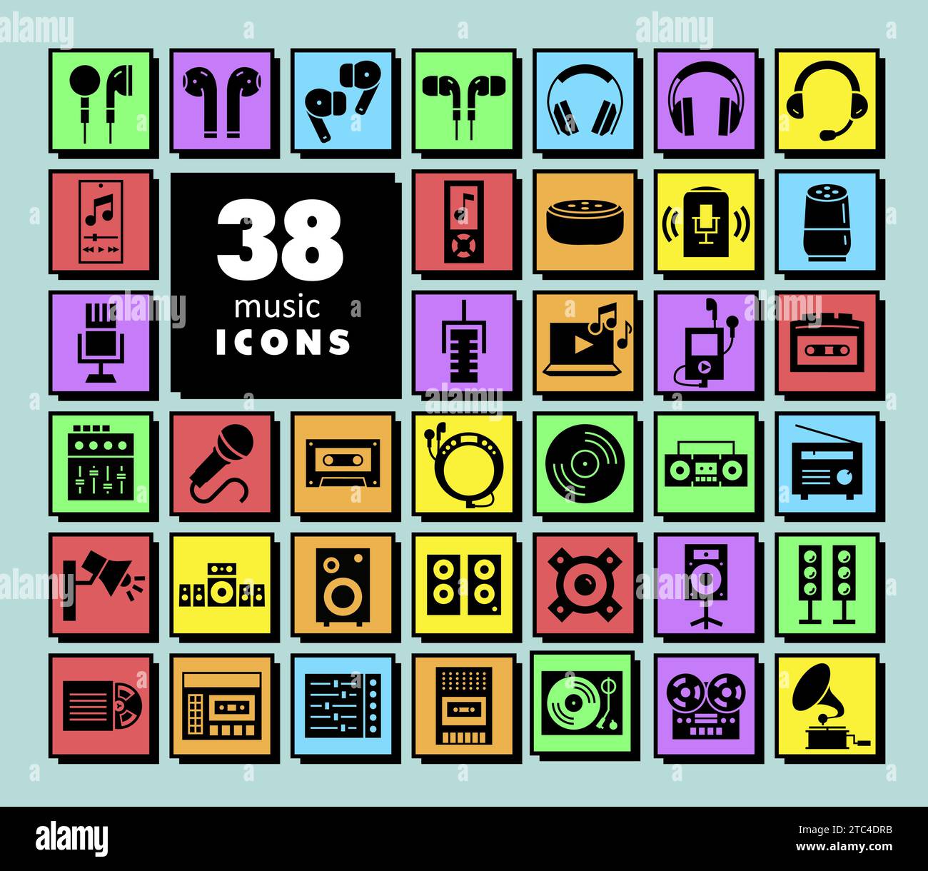 Multimedia devices and symbols isolated neo-brutalism icons set. Graph ...