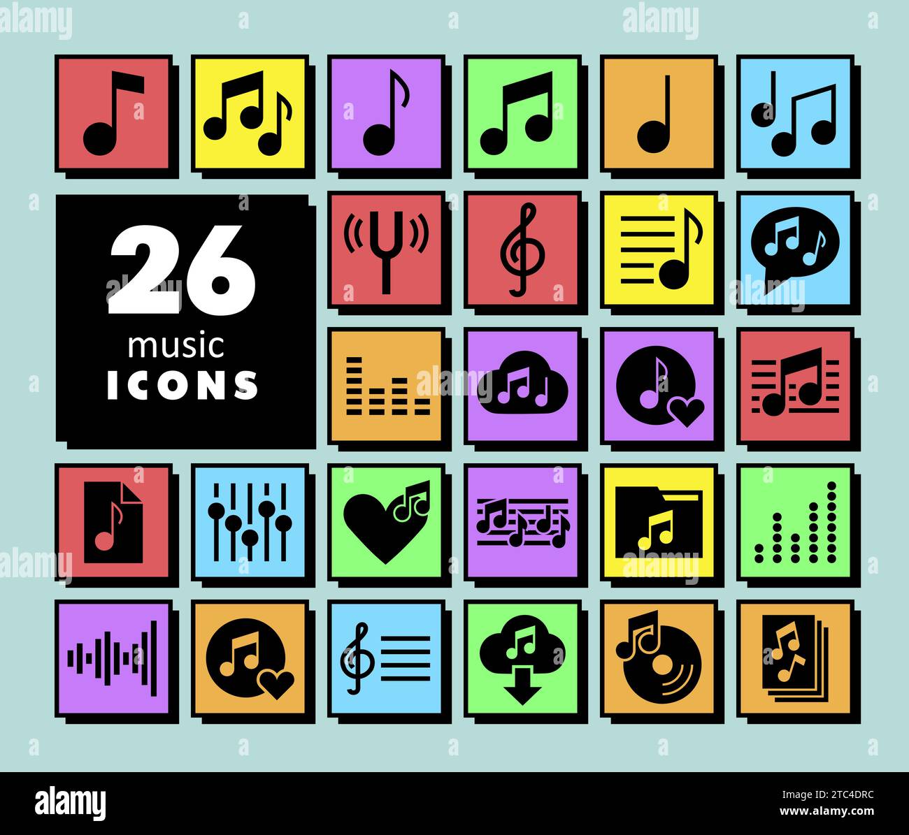 Music notes flat vector isolated neo-brutalism icons set. Graph symbol ...