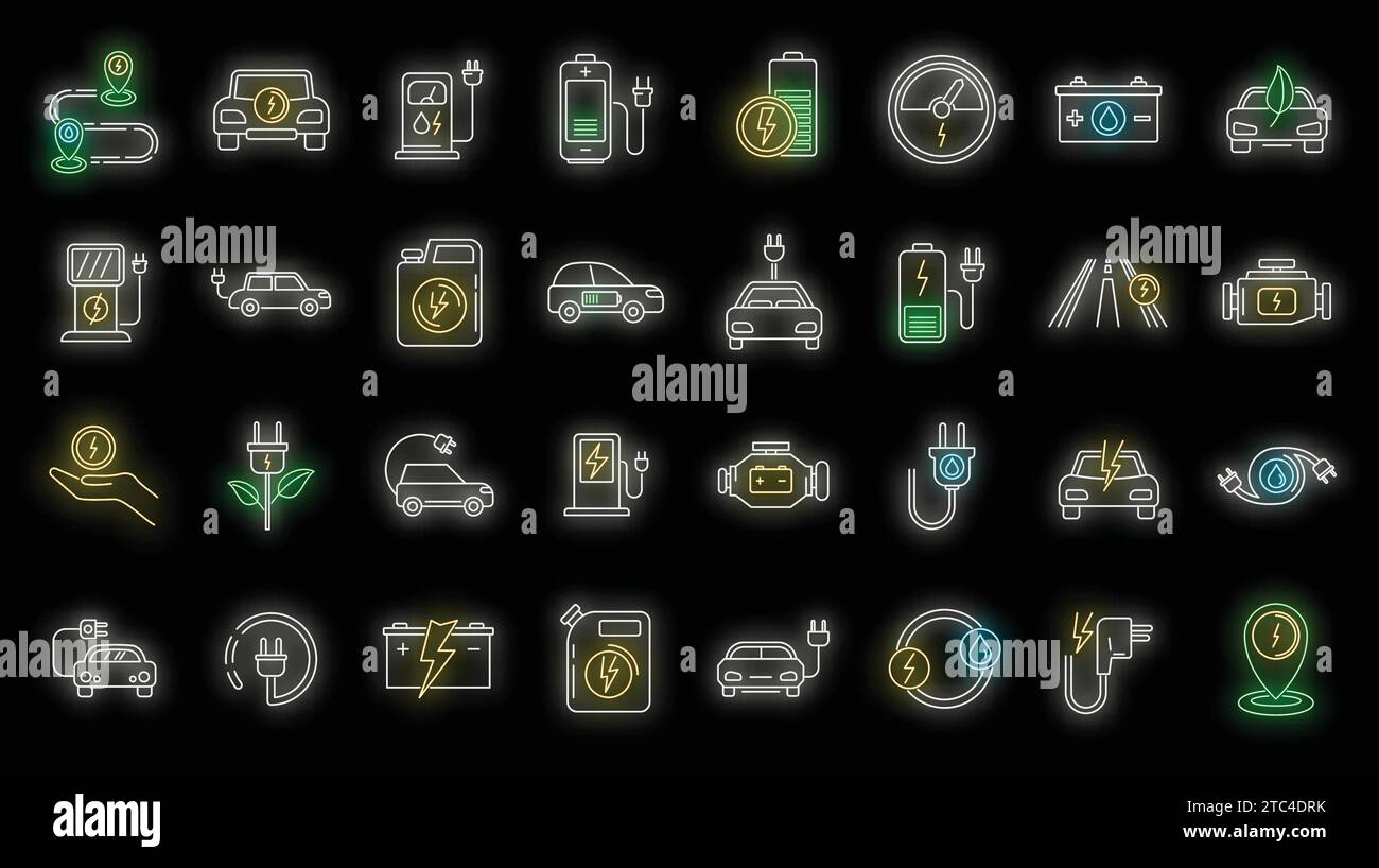 Hybrid charge icons set. Outline set of hybrid charge vector icons neon ...