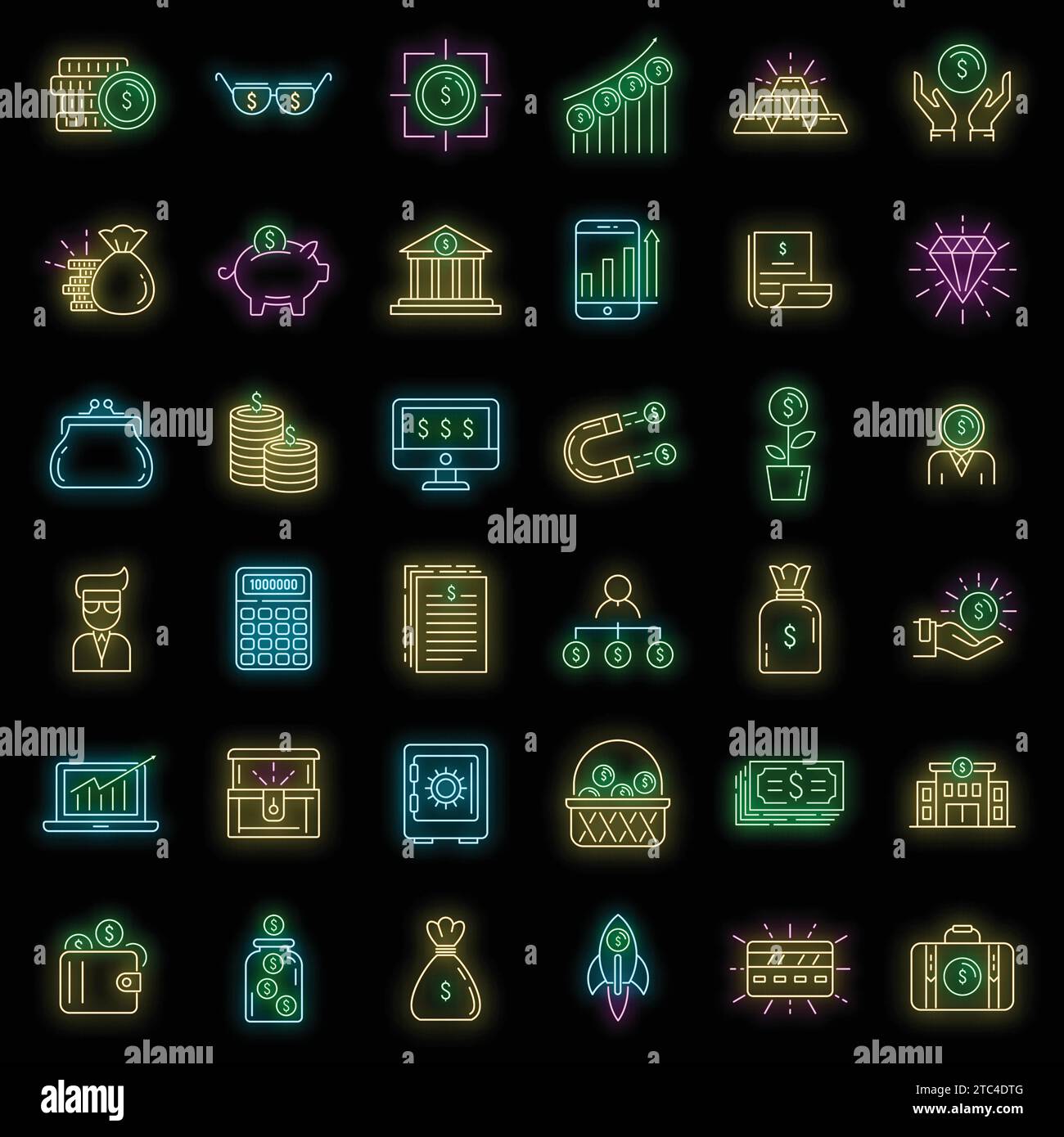 Millionaire icons set. Outline set of millionaire vector icons neon ...
