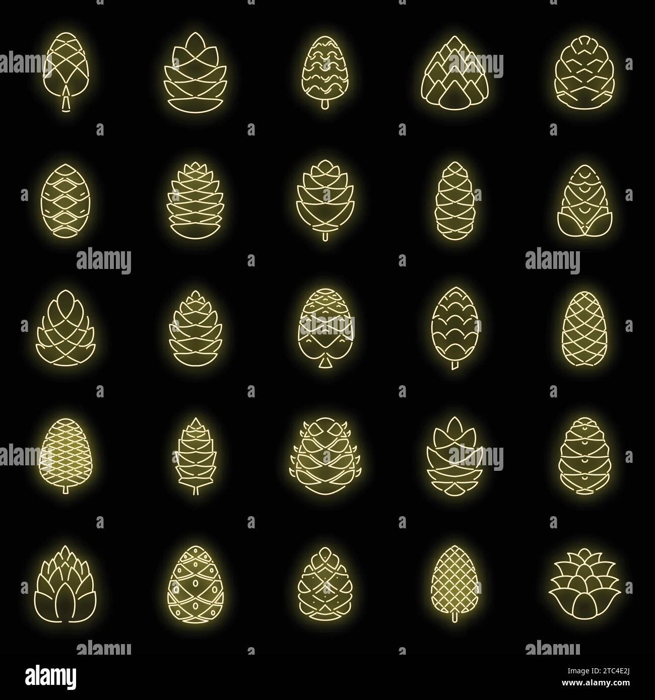 Pine cone botanical icons set. Outline set of pine cone botanical ...