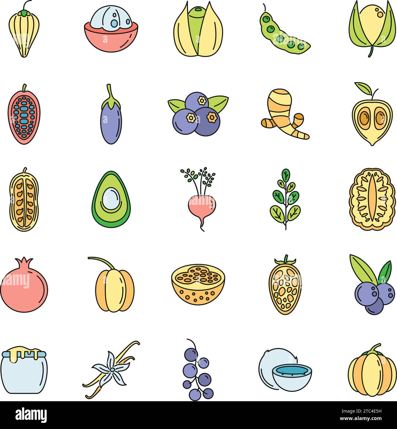 Modern superfood icons set. Outline set of modern superfood vector ...