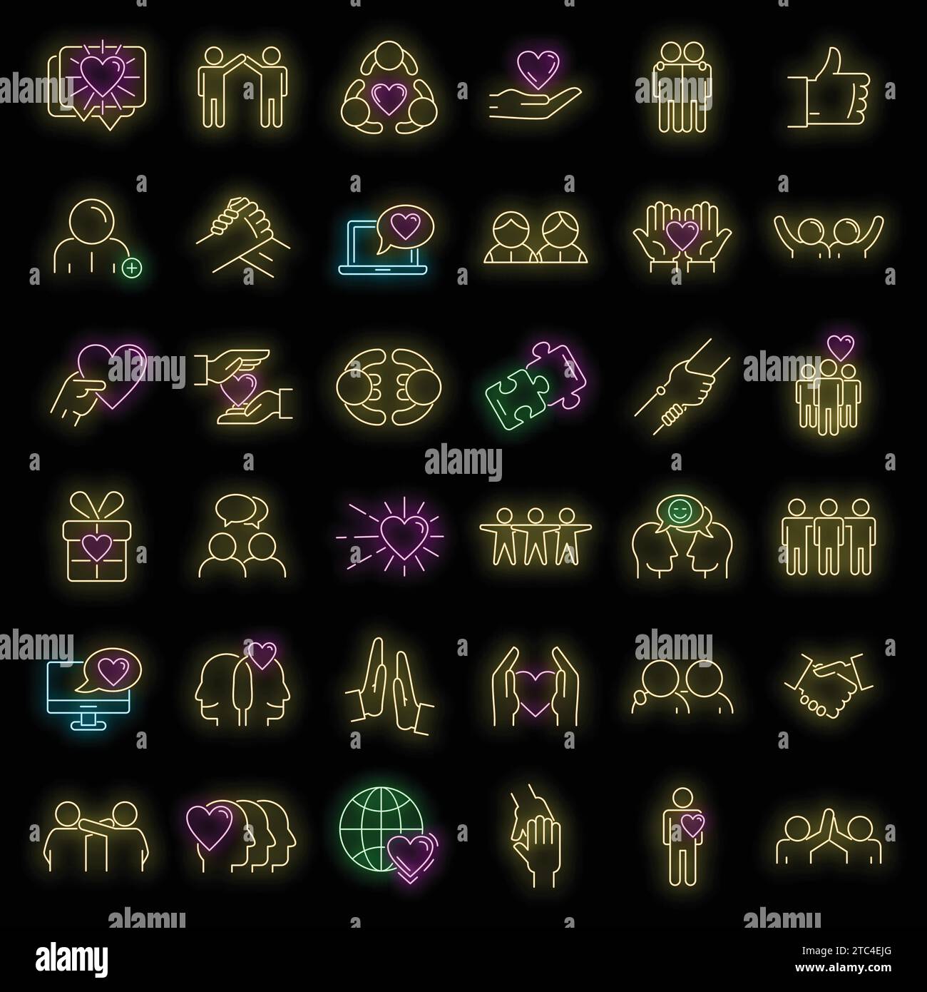 Friendship icons set. Outline set of friendship vector icons neon color ...