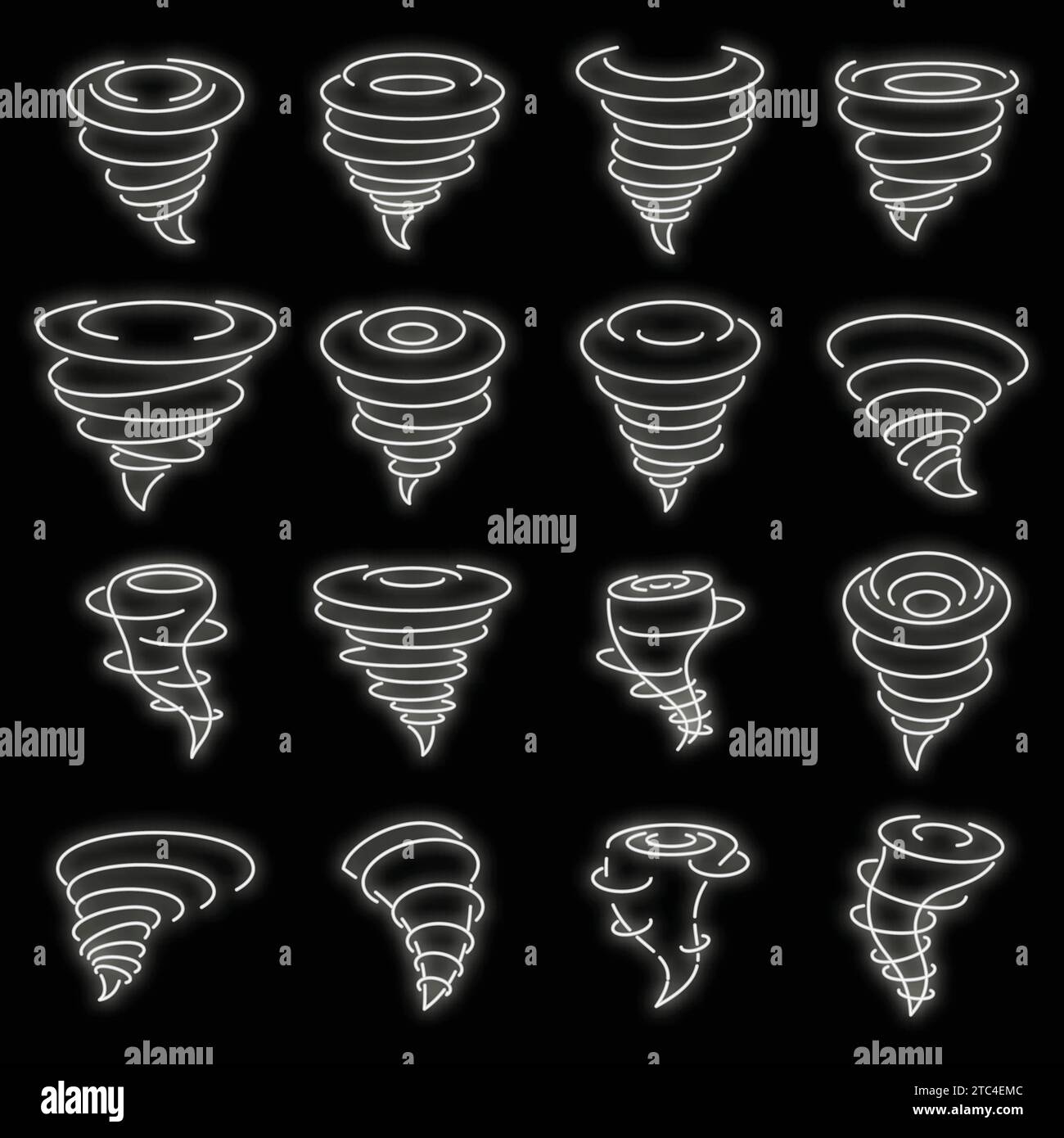 Tornado air icons set. Outline set of tornado air vector icons neon ...